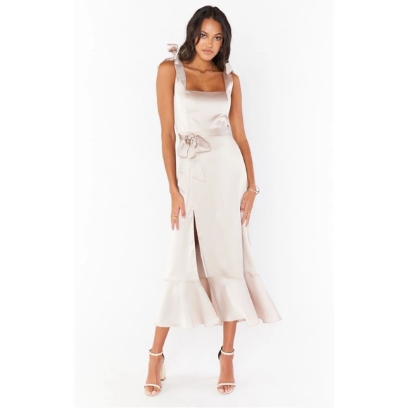 Show Me Your MuMu | Dresses | Show Me Your Mumu Claire Midi Dress In Champagne Luxe Satin Medium ...